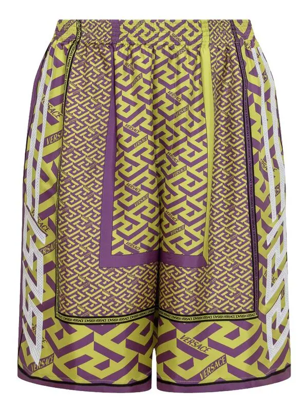 Versace Greca Pattern Logo Printed Shorts - Green
