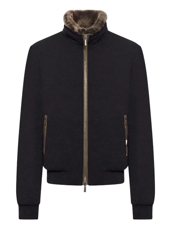 MOORER Fur-collar Zip-up Bomber Jacket - Black
