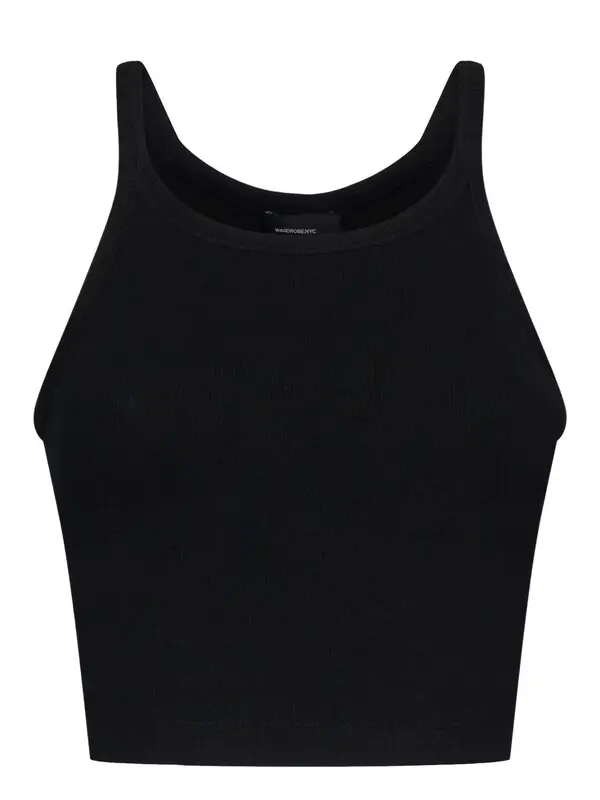 Wardrobe.NYC Cropped Ribbed Scoop Neck Top - Black