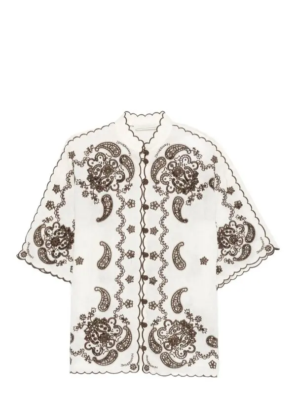 Zimmermann Ascension Embroidered Mock Neck Shirt - White