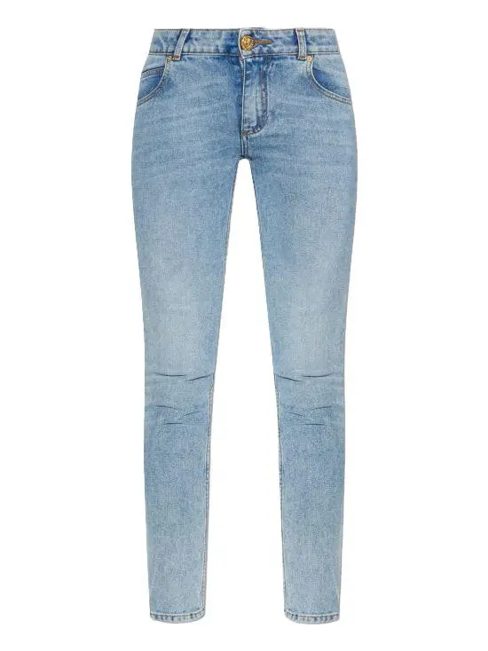 Balmain Logo Patch Skinny Jeans - Blue