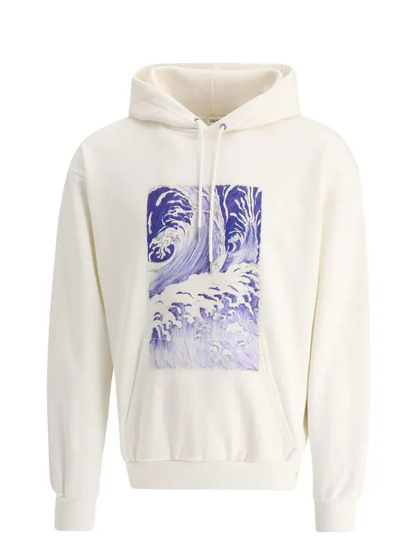 Celine Loose Wave Hoodie In Cotton Fleece - White