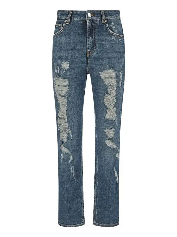 Dolce & Gabbana Distressed Straight Leg Cropped Jeans - Blue