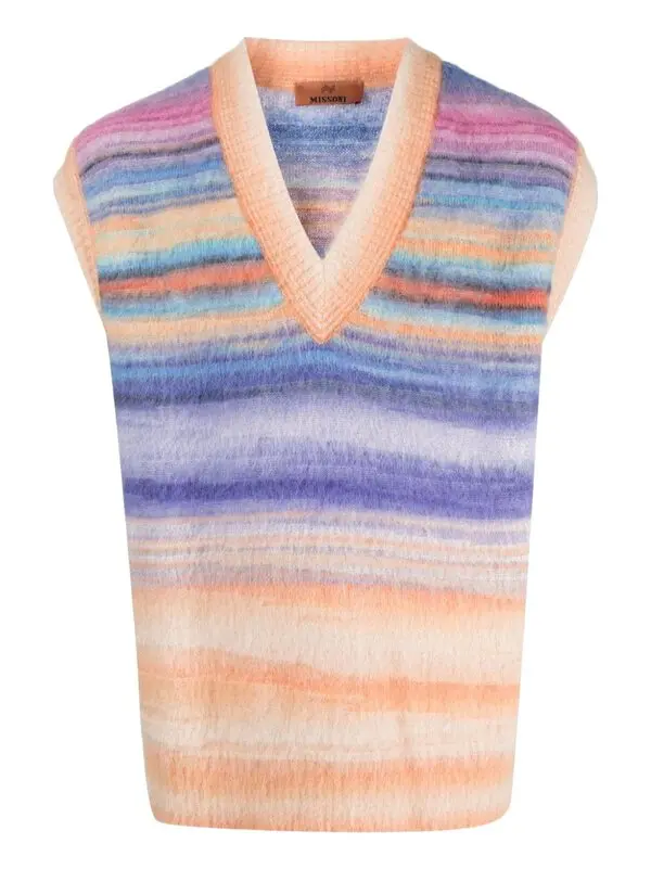 Missoni Striped Knitted V-neck Sleeveless Top - Nude