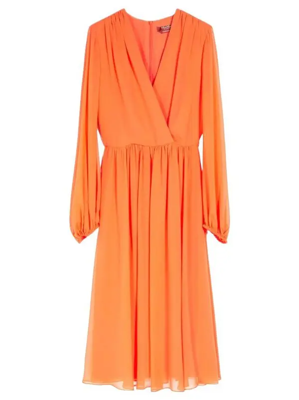 Max Mara V-neck Lantern Sleeve Dress - Orange