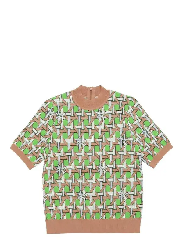 Tory Burch Short Sleeve Patterned Sweater - Multicolor