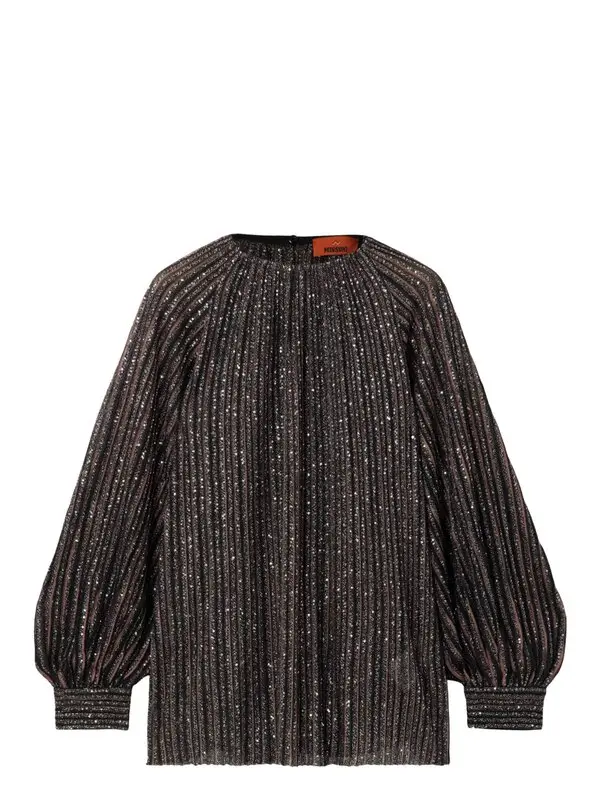 Missoni Sequined Striped Crochet Knit Shirt - Black
