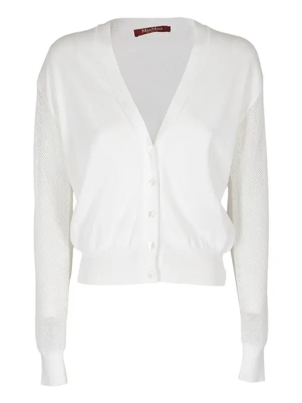 Max Mara V-neck Knitted Cardigan With Perforated Sleeves - White
