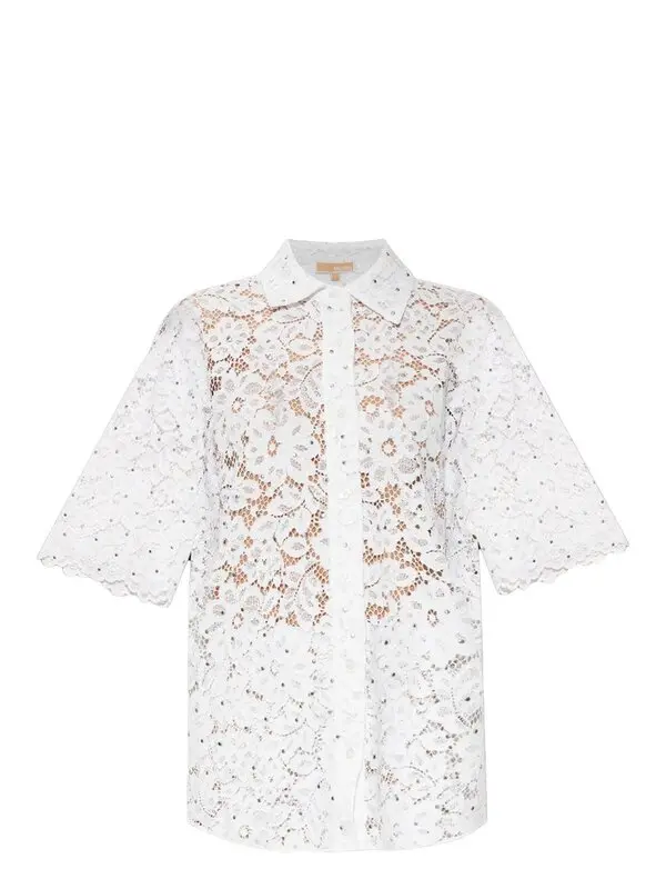 Michael Kors Studded Corded Floral Lace Shirt - White