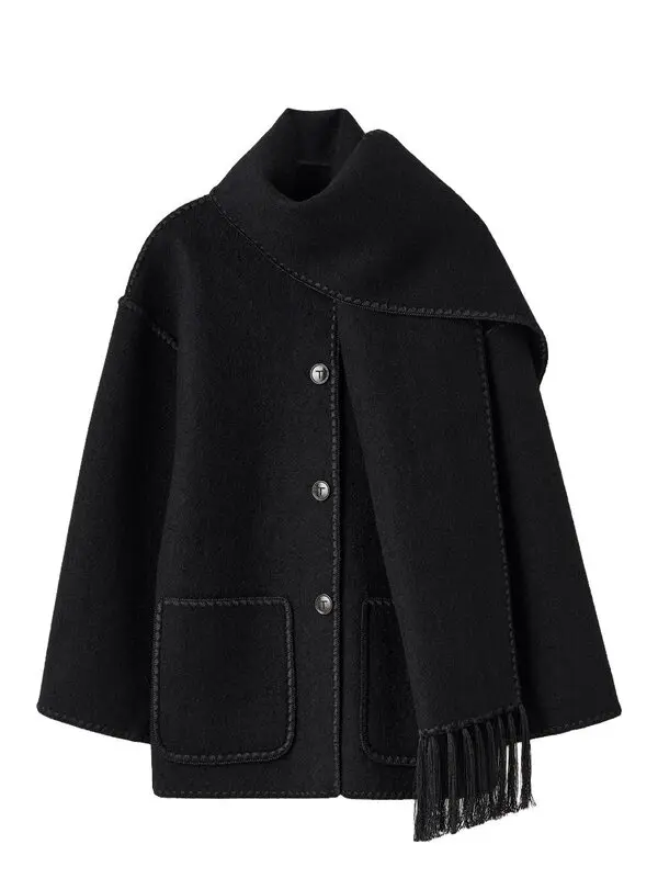 TOTEME Oversized Fringed Edge Scarf Jacket - Black