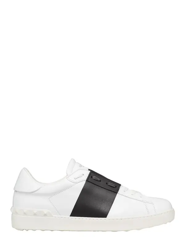 Valentino Garavani Open Leather Sneakers With Pyramid Studs - White/black