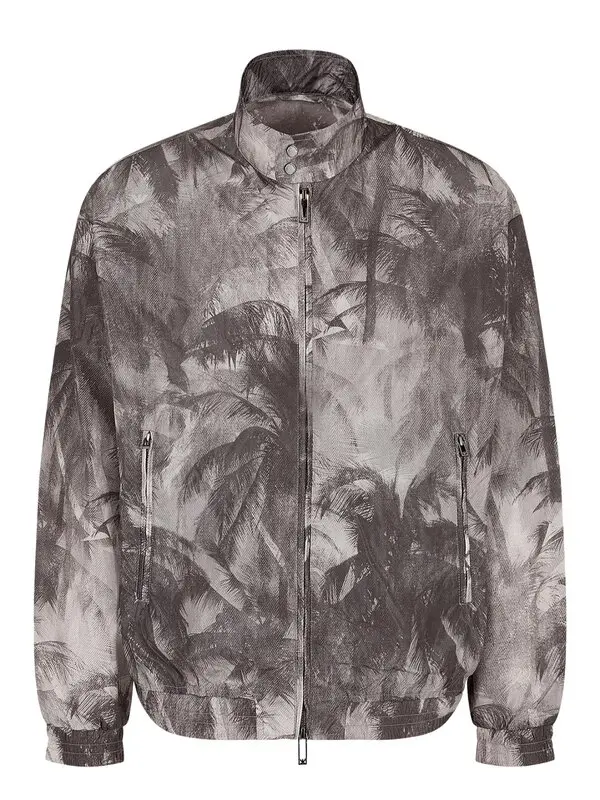 Emporio Armani Palm Tree-print Zip-up Bomber Jacket - Gray