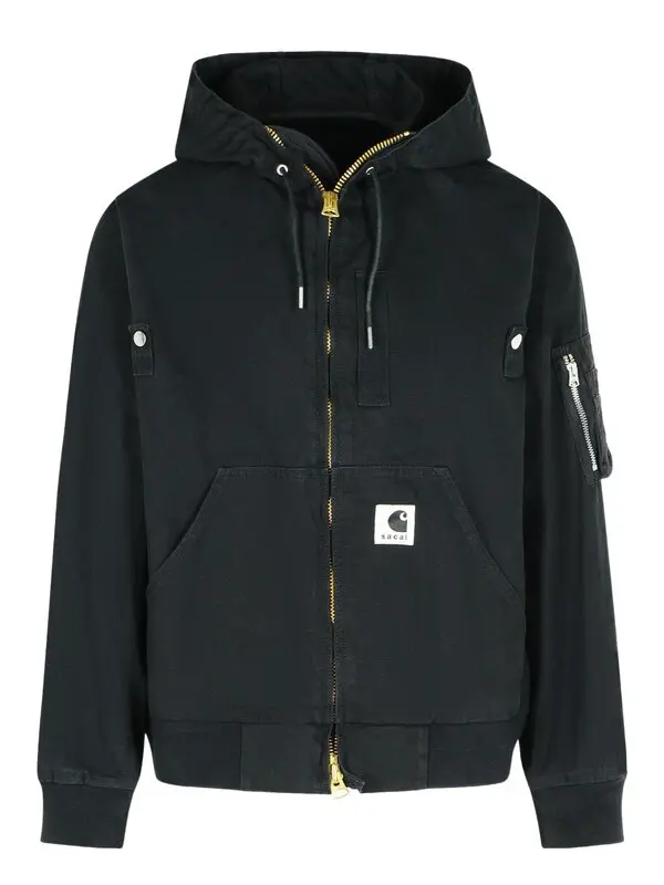 Sacai X Carhartt Wip Zip-up Hooded Bomber Jacket - Black