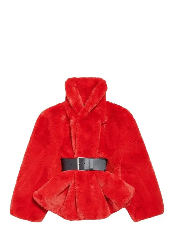 Balenciaga Belted Faux Fur Coat - Red