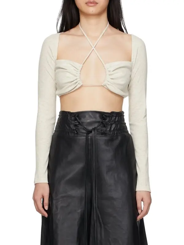 Rosetta Getty Halterneck Cropped Long Sleeve Top - Black