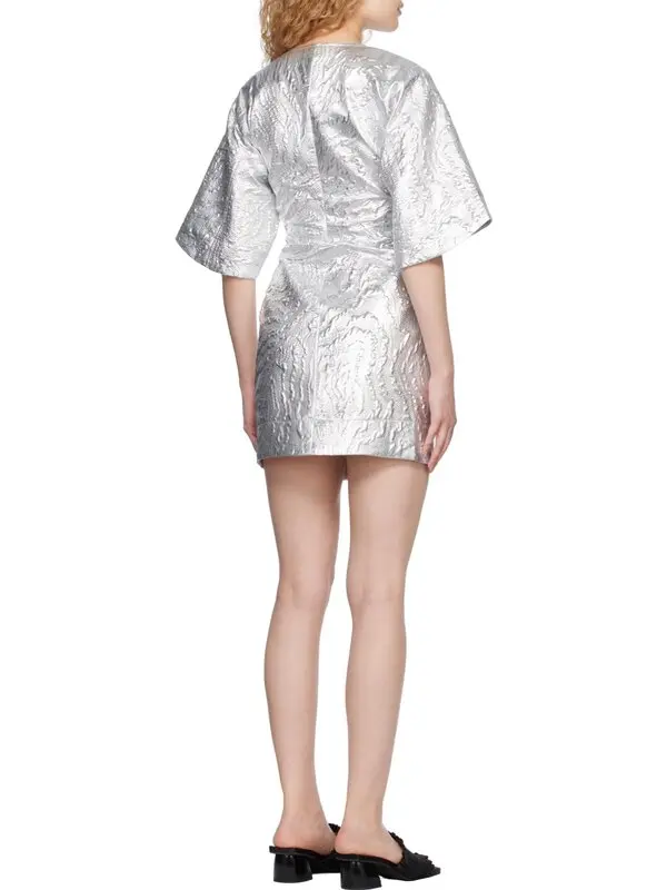 GANNI Metallic Jacquard V-neck Mini Dress - White