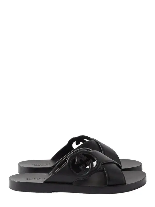 Gucci Crossover Strapped Sandals With Cut-out Logo Detail - Black