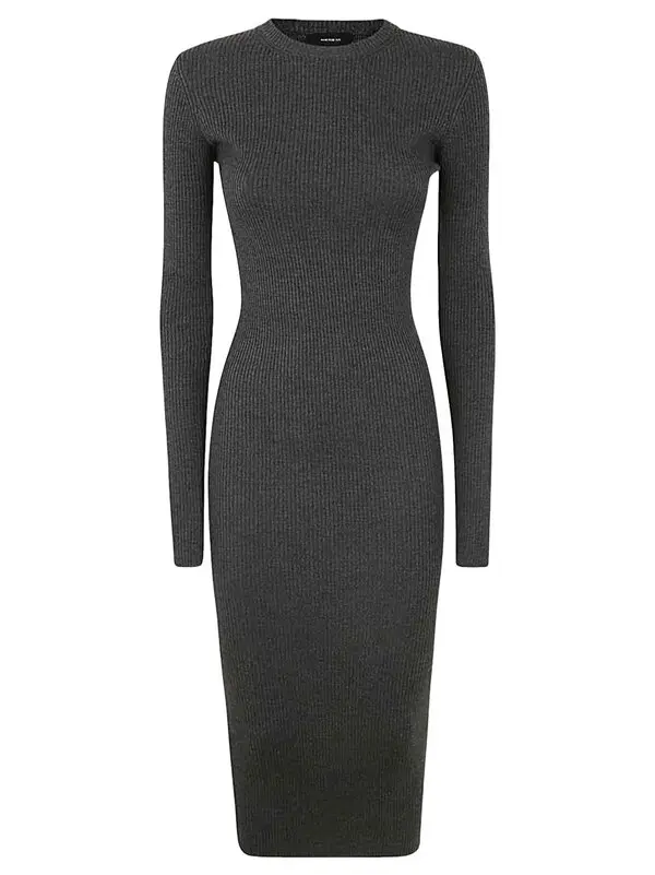 Wardrobe.NYC Round Neck Long Sleeve Knitted Dress - Black