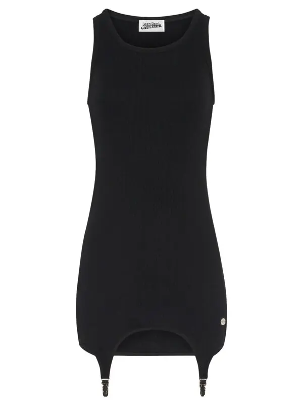 JEAN PAUL GAULTIER Ribbed Stocking Detail Dress - Black