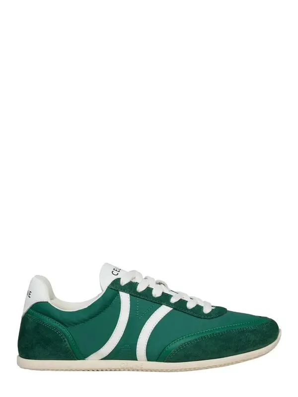 Celine Triomphe Nylon, Suede Calfskin, And Calfskin Jogger Low Lace-up Sneakers - Forest Green/optical White