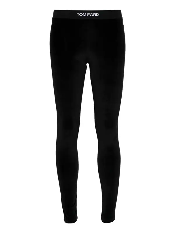 TOM FORD Stretch Lustrous Velour Signature Leggings - Black