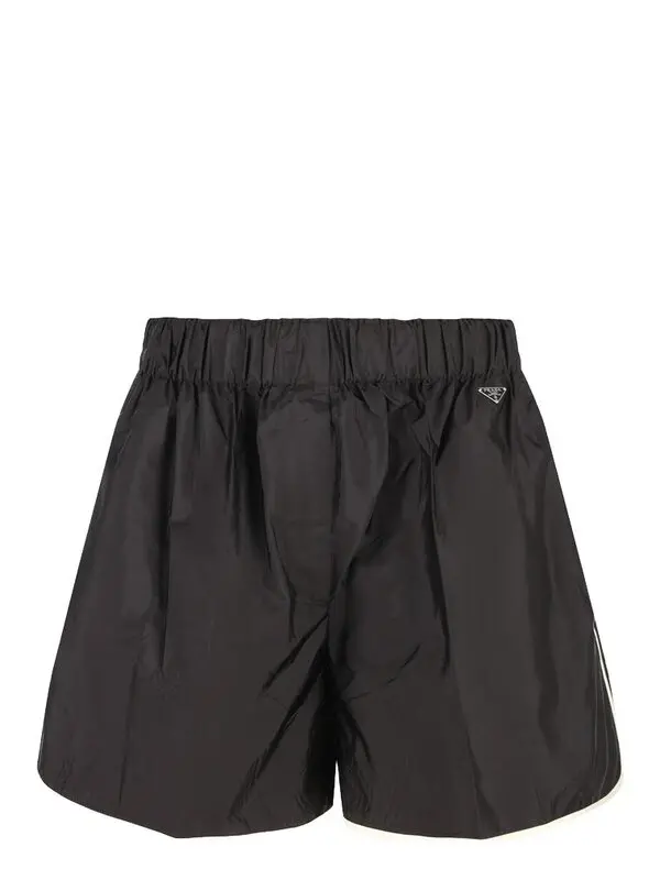 Prada Logo Plaque Elasticated Waistband Shorts - Black