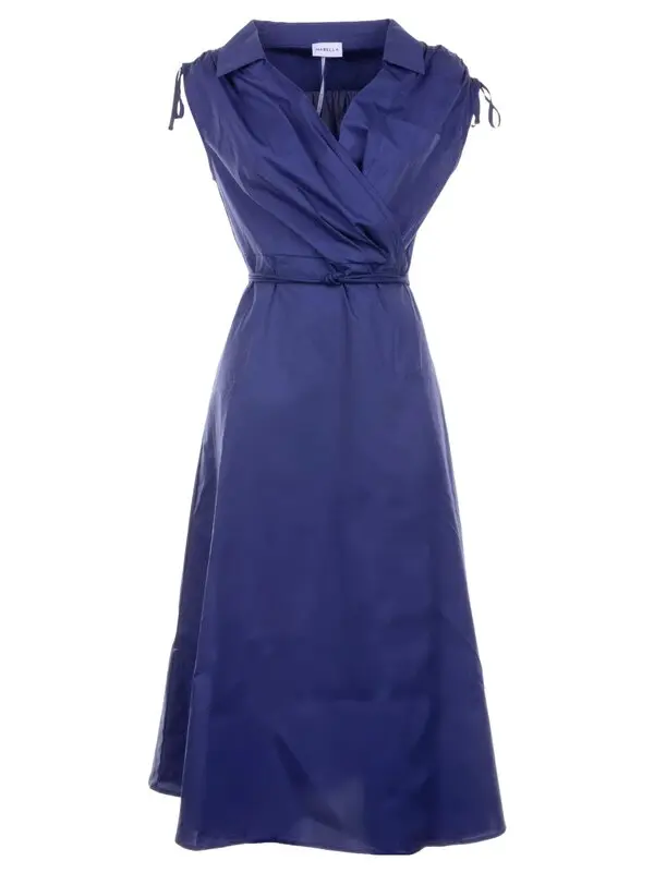 Marella V-neck Midi Dress With Pleated Details And Belted Waist - Blue