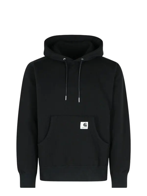 Sacai X Carhartt Wip Logo Patch Drawstring Hoodie - Black