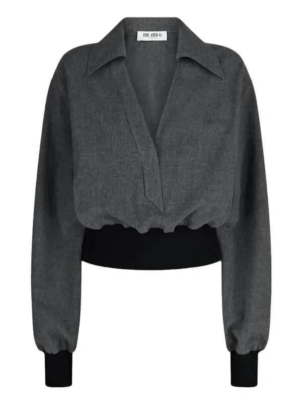 Attico Long Sleeve V-neck Blouse - Grey