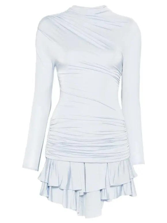 SELF-PORTRAIT Long Sleeve Ruffled Mini Dress - Blue