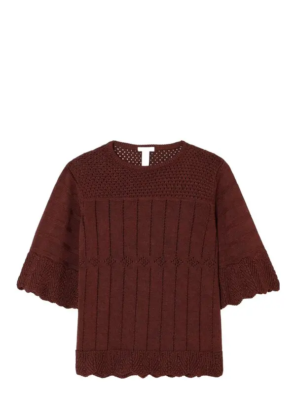 ERES Rêverie" Knit Top With Lace Detail - Chocolate-colored