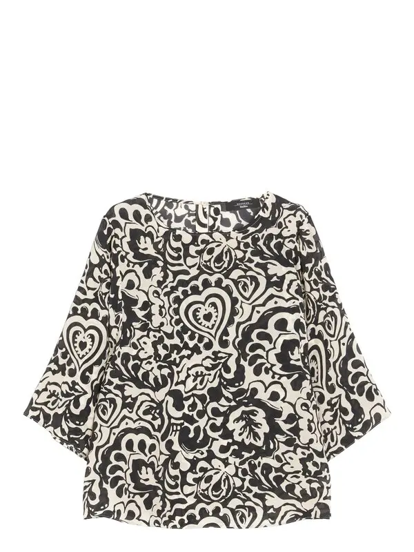 Max Mara Printed Silk Twill Blouse - Black
