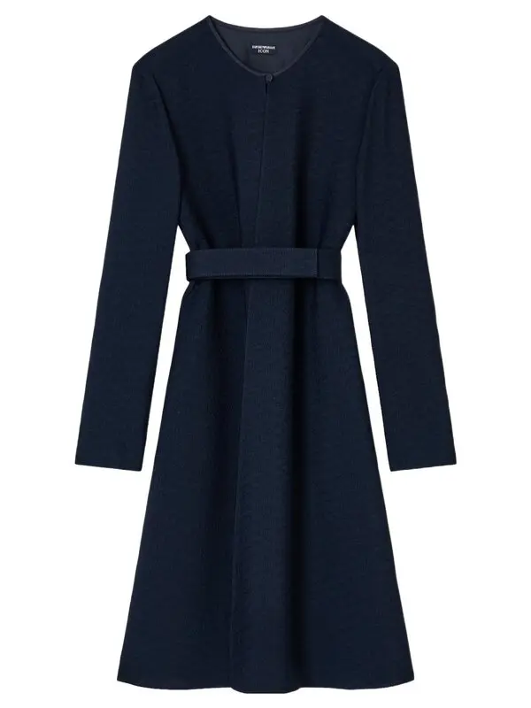 Emporio Armani Belted Keyhole-neck Long Sleeve Dress - Blue