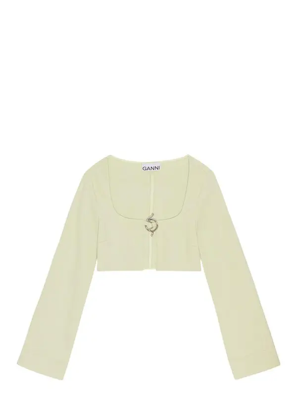 GANNI Stretch Suiting Cropped Blouse - Nude