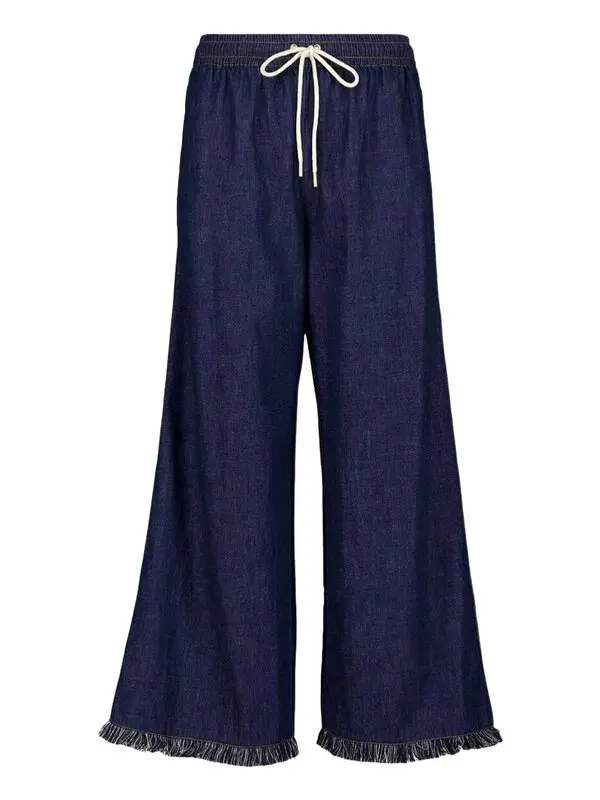 Zimmermann Rhiannon Fringe Wide Leg Denim Pants - Black