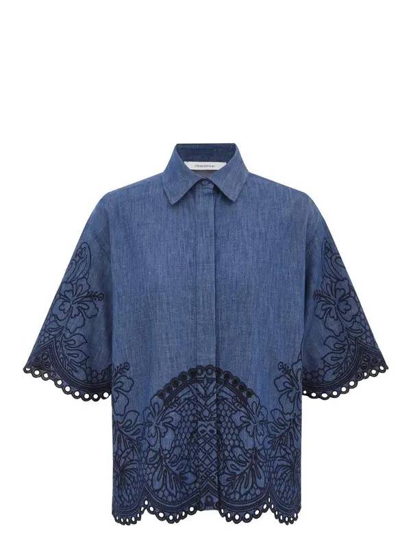 Zimmermann Coco Embroidered Denim Shirt - Blue