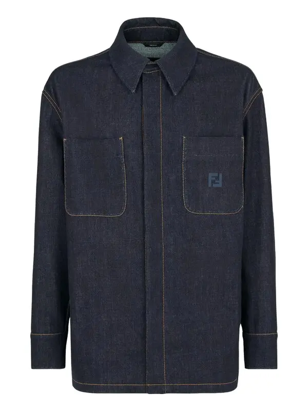 Fendi Logo Embroidered Denim Jacket - Dark Blue