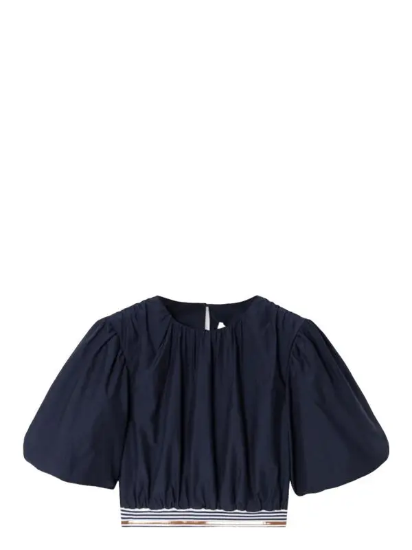 Veronica Beard Gabriela Balloon-sleeve Banded Top - Navy