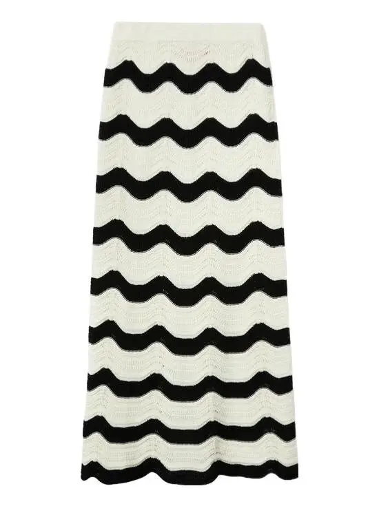 La DoubleJ Chevron Wave Maxi Skirt - Black And Ivory