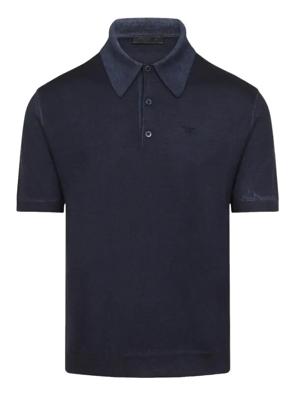 Prada Logo-embroidered Knitted Polo Shirt - Blue