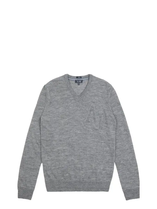 Emporio Armani V-neck Pullover With Logo Detail - Gray