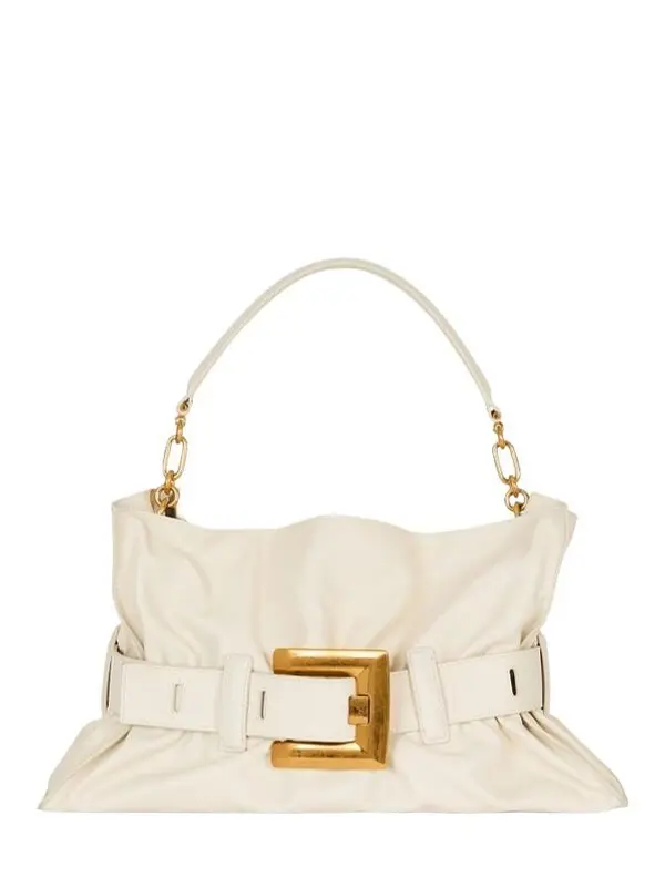 Balmain Medium Anthem Shoulder Bag In Leather With Buckled Belt Detail - White