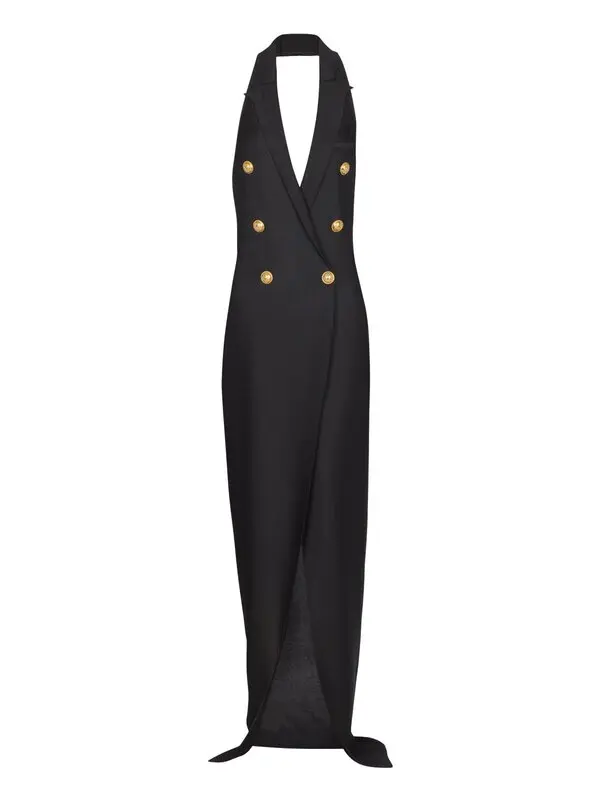 Balmain Long Halterneck Knit Dress - Black