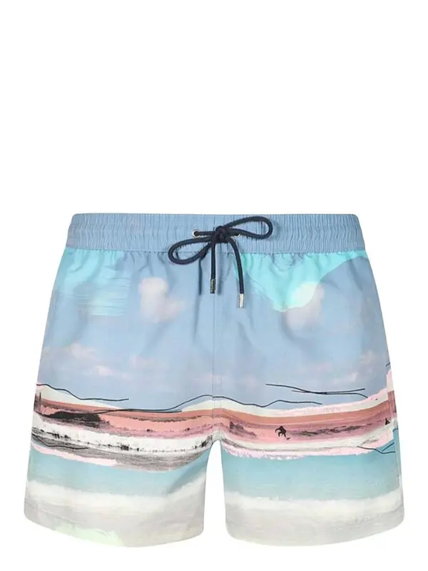 Paul Smith Wide Leg Printed Shorts With Drawstring - Blue