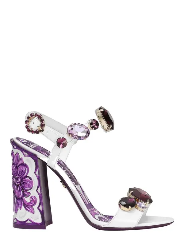 Dolce & Gabbana Embellished Block Heel Sandals - White