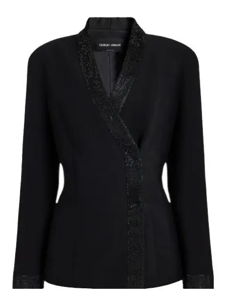 Giorgio Armani Embellished V-neck Jacket - Black