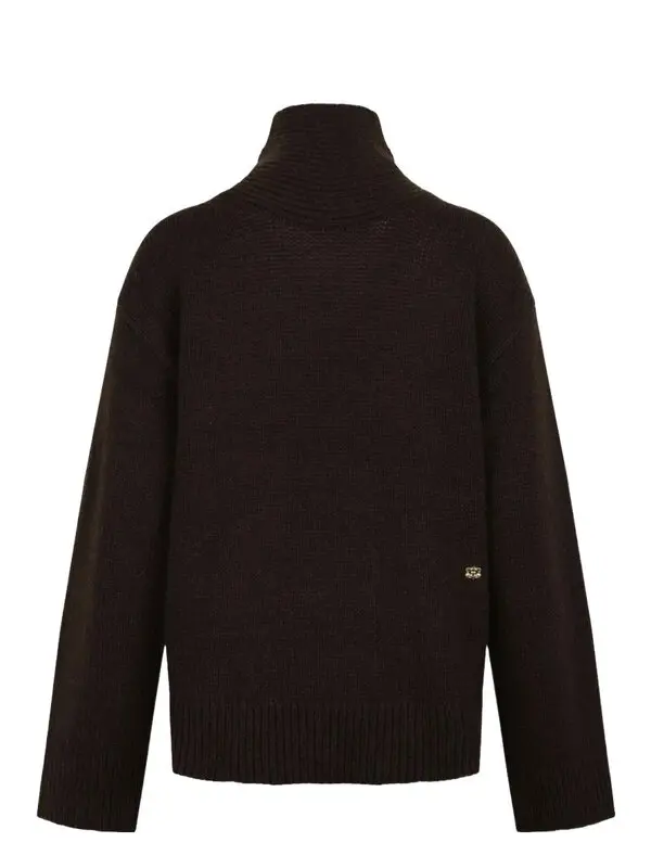 GANNI Ribbed Knit Pullover With Cross-over Neckline - Chocolate