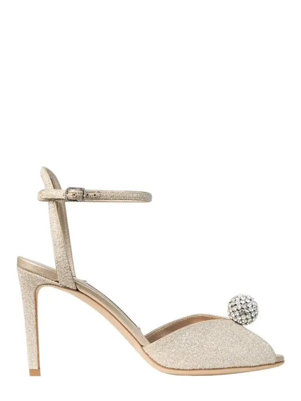 JIMMY CHOO Sacora 85 Crystal Embellished Glitter Sandals - Light Gold/crystal