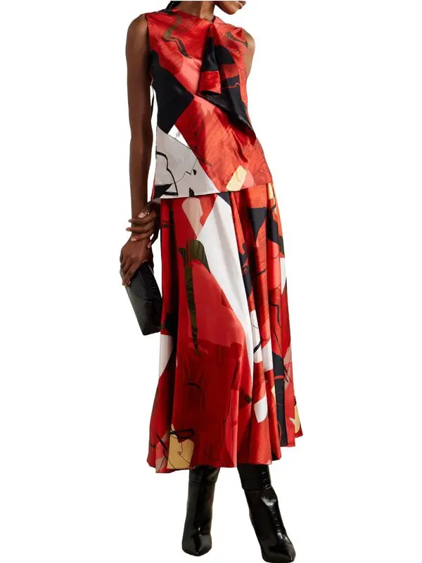 ROKSANDA Draped Printed Satin Tank - Red