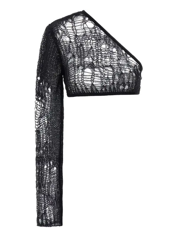 Rick Owens Spider Ziggy Top One Shoulder Cropped Mesh - Black